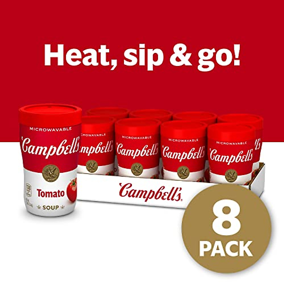 Campbell's Sipping Soup, Classic Tomato Soup, 11.1 Oz Microwavable Cup (Case of 8)