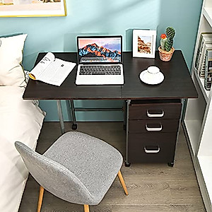Tangkula Folding Computer Desk with 3 Storage Drawers, Mobile Home Office Desk Study Writing Desk with Smooth Wheels, Space Saving Compact Desk for Dorm Apartment, Rolling Folding Desk Table