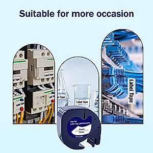 ISTAR Compatible Label Tape Replacement for Dymo Letratag Refills Paper 91330 10697 (S0721510) to use with Label Maker LT-100H LT-100T, 0.47 Inch (12mm) x 13.1 Feet (4m), Black on White, 7-Pack