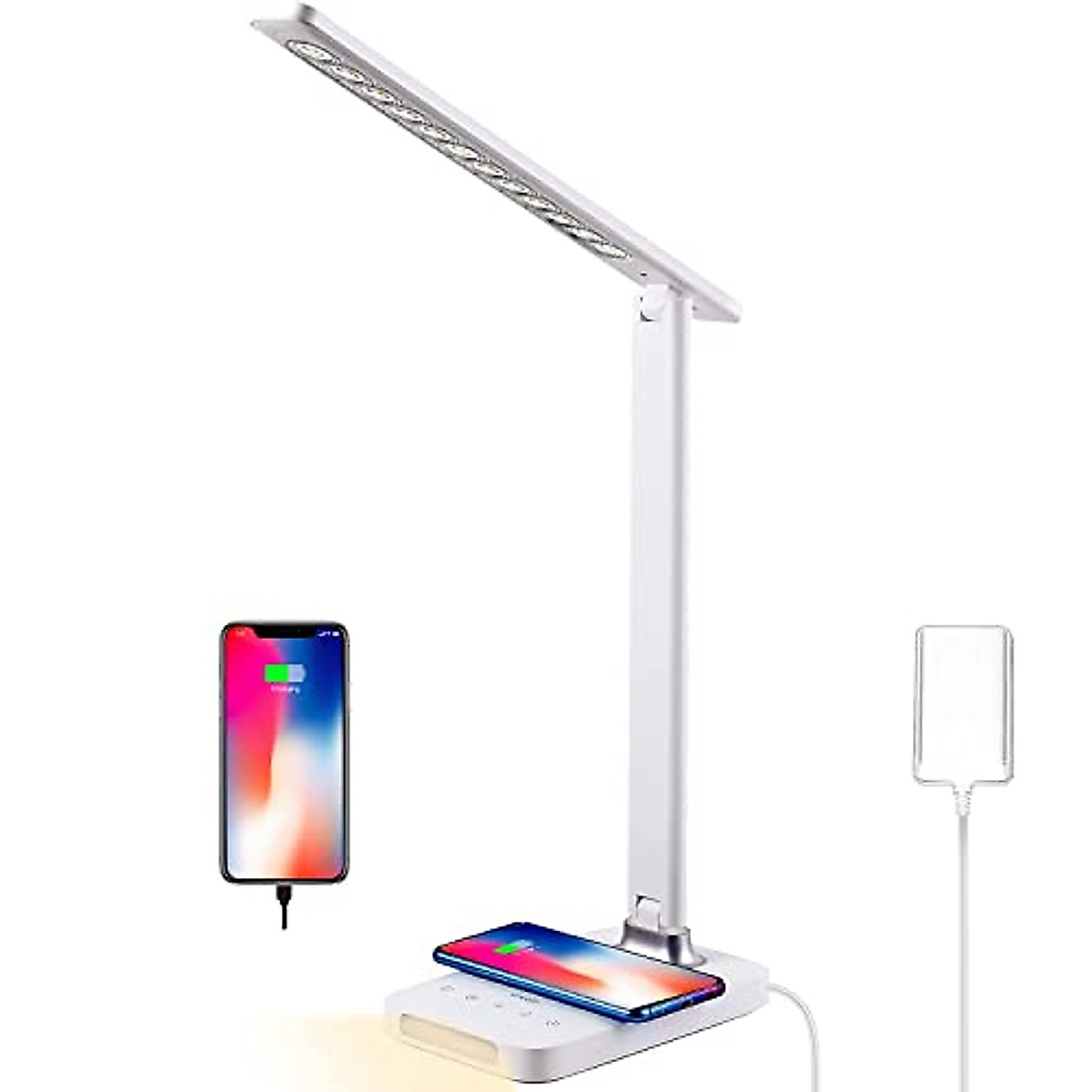 VAVOFO LED Desk Lamp with USB Charger, USB Charging Port, Table Lamp with 5 Brightness Levels Touch Control, 30/60 min Auto Timer, Dimmable Eye-Caring Desk Light for Home Office