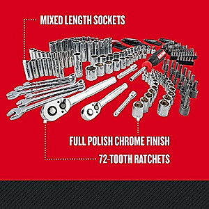 Craftsman Mechanic Tool Set, 215 Piece, Hand Box Set in Metal, 3 Drawers, Red (CMMT45303)