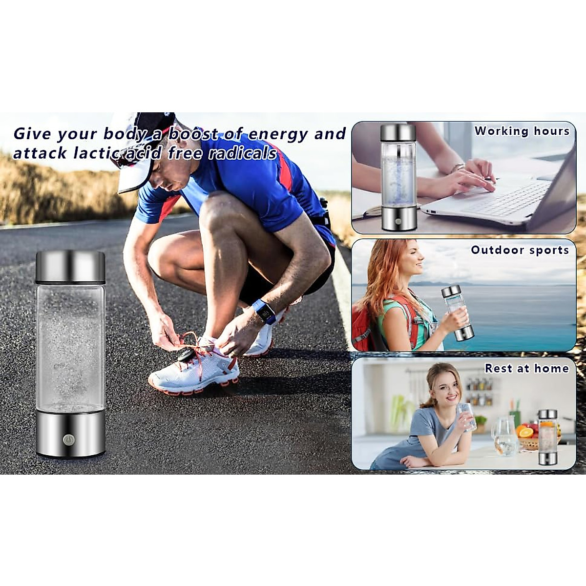 Hydrogen Water Bottle Generator (420ml 3-Minute) Quick Electrolysis, SPE/PEM Technology, Portable USB Charging Ideal for Home, Travel, Exercise, and Gifting (Silver)