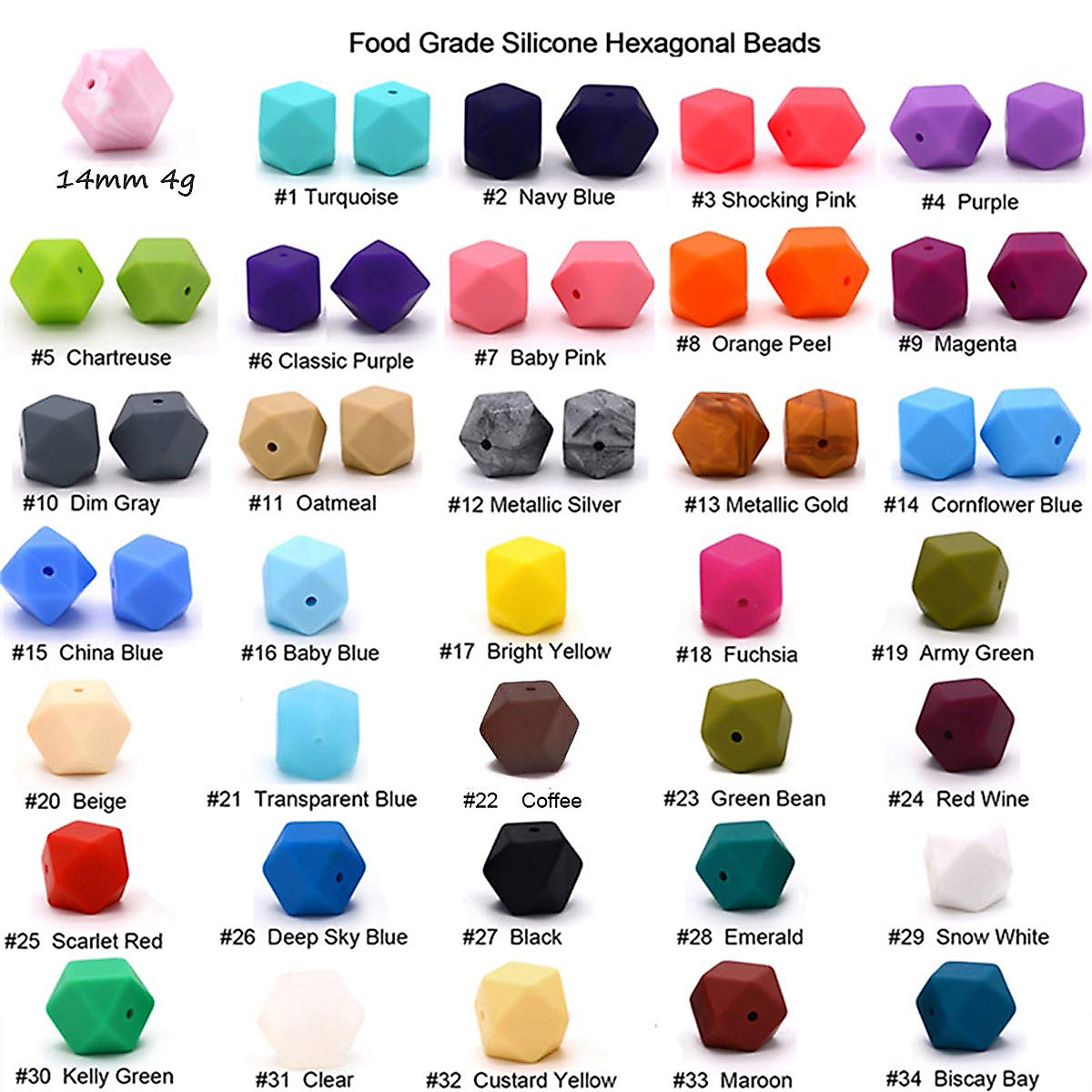 Alenybeby 50pcs 14mm Silicone Hexagonal Pearl Beads Ball Loose Silicone Geometric Hexagon Bulk Bead for Keychain DIY Mom Necklace Bracelet Craft Jewelry Making