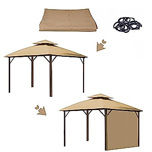 AONEAR Gazebo Privacy Curtain with Zipper Side Wall Universal Replacement for 10' x 12' Gazebo, Patio, Outdoor Canopy, Garden and Backyard, Khaki (1-Panel Curtain Only)