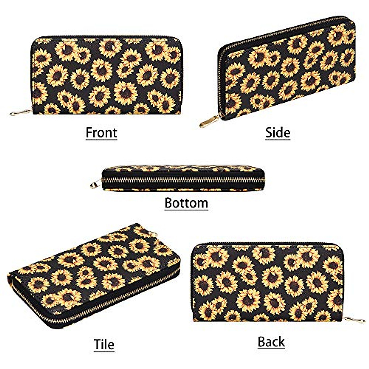 KUKOO Women’s Printed Zip Around Wallet Phone Clutch Purse Card Holder Organizer (Yellow -daisy-1)