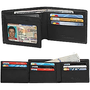 Travelambo Wallet for Men, Trifold Mens RFID Blocking Wallet, 12 Credit Card Holder Minimalist Front Pocket, Genuine Leather Slim Wallet with ID Window