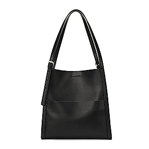 Aiwanning Genuine Leather Bucket Handbags for Women Tote Shoulder Bag Hobo Bag Purses (Black)