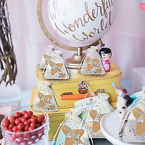 18 Sets Airplane Party Favors Travel Adventure Party Favors Airplane Compass Keychains Airplane Tags Organza Bags for Adventure Theme Party Graduation Travel Party Baby Shower Supplies (Style 1)