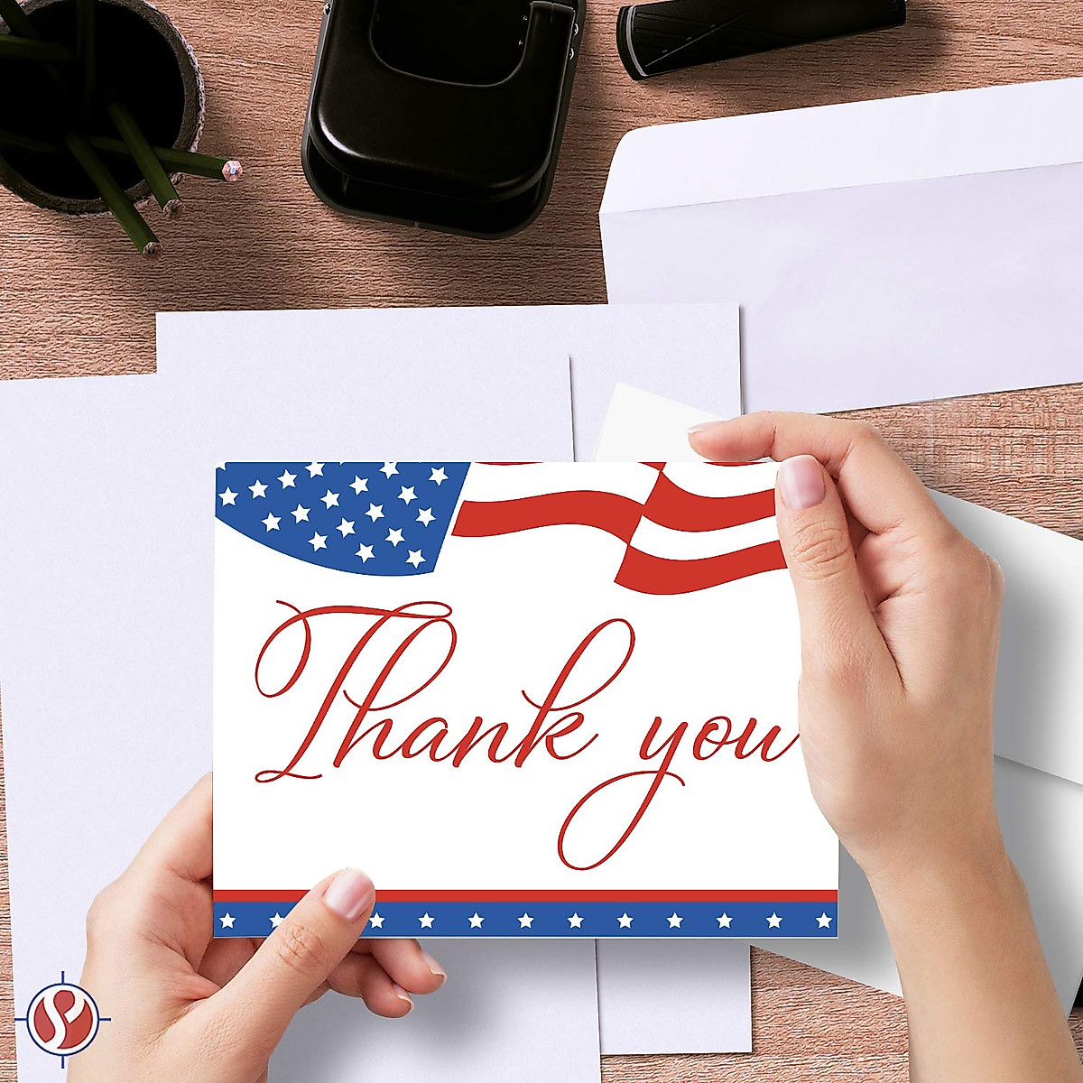 Patriotic Thank You Voting Cards with Envelopes, American Flag July 4th USA Greeting Cards | A2 Size – 4.25 x 5.5” Cards When Folded | 80lb (216gsm) Cardstock | 25 Cards and 25 Envelopes Per Pack