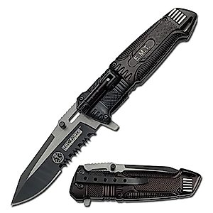 TAC Force TF-749EM Spring Assist Folding Knife, Black Half-Serrated Blade, Two-Tone Handle, 4.75-Inch Closed