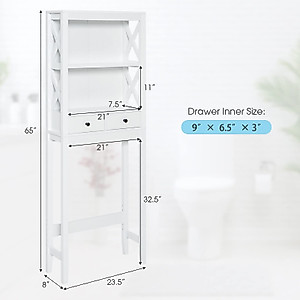 Hysache Over-The-Toilet Storage Rack, Bathroom Space Saver w/2 Drawers & Open Shelves, Fashionable Elegant Style, Freestanding Cabinet Organizer, Toilet Shelves Rack Unit, White HW63773