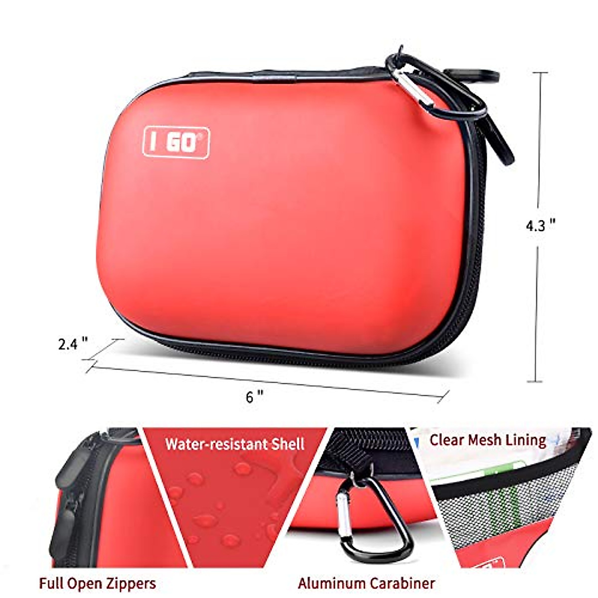 I GO 85 Pieces Hard Shell Mini Compact First Aid Kit, Small Personal Emergency Survival Kit for Travel Hiking Camping Backpacking Hunting Marine Car