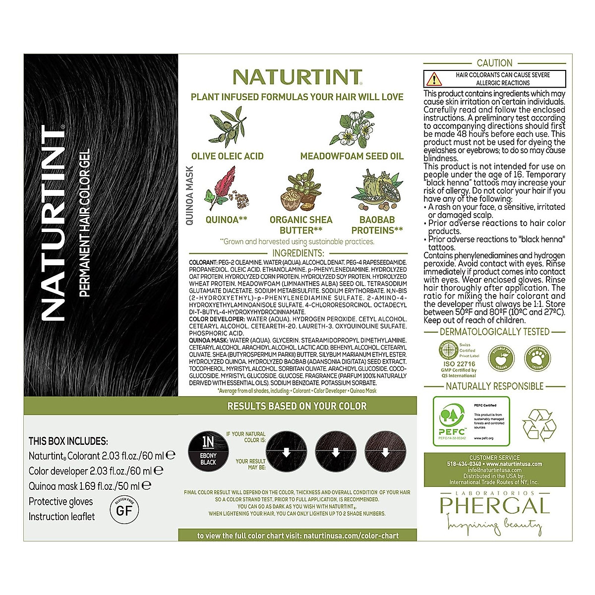 Naturtint 1N Ebony Black Permanent Hair Color (Pack of 1), Ammonia Free, Vegan, Cruelty Free, up to 100% Gray Coverage, Long Lasting Results (Packaging may vary)