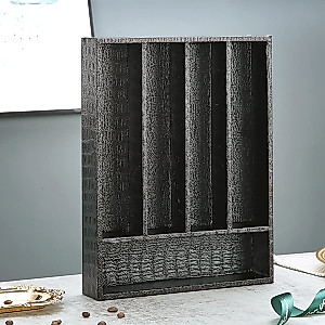 Kyraton Black Leather Wood Kitchen Flatware Drawer Organizers, Silverware Drawer Organiser and Cutlery Tray, Utensil Tray Drawer Organizer, Cutlery Flatware Organizer With Drawers