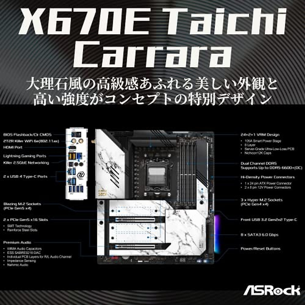 ASRock X670E Taichi Carrara Support AMD AM5 RYZEN 7000 Series Processors Motherboard