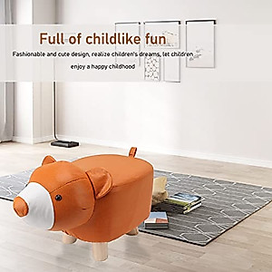 Pwshymi Cute Animal Footstool, Comfortable Small Footstool Wooden Reduce Friction for Entryway (Baby Bear)
