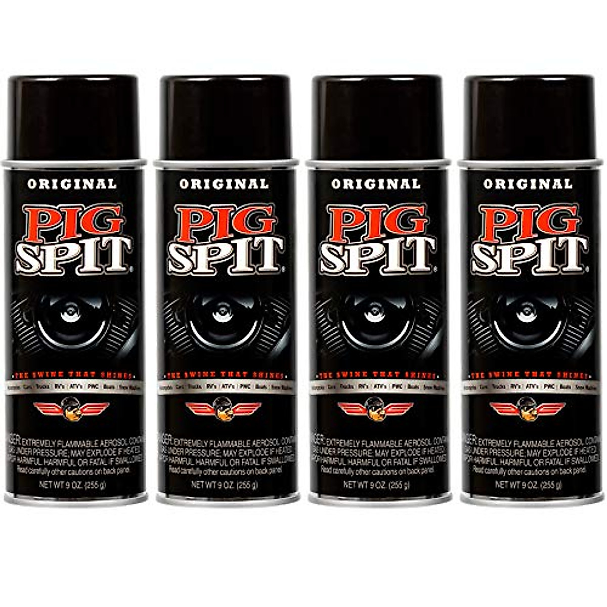 Pig Spit Original for Use on Motors, Transmissions, Vinyl and Black Plastic Trim Components and Tires, 9 oz, 4-Pack