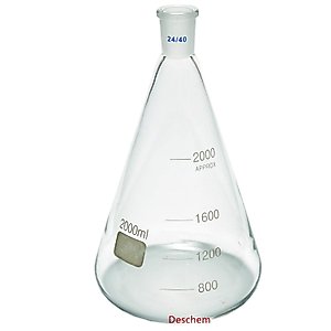 Deschem 2000ml,24/40,Glass Erlenmeyer Flask,2 Litre,Conical Flasks,Laboratory Glassware