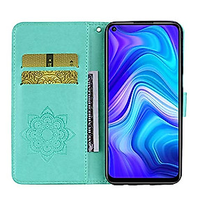 COTDINFORCA Compatible with Xiaomi Redmi Note 9 Case Glitter Wallet Case Leather with Card Slots Flip Case for Women Crystal Owl Embossing Shockproof Case for Xiaomi Redmi Note 9 Green YK