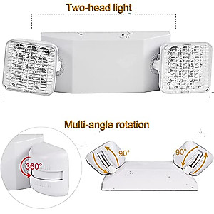 12 Pack LED Emergency Light Fixture, Commercial Emergency Lights with Battery Backup, Square Two Head Adjustable LED Emergency Light for Power Failure Business, Emergency Exit Light AC 110V-277V