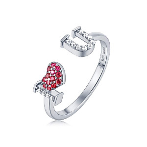 FOREVER QUEEN I Love You Ring Gift For Wife friend Mom Daughter 925 Sterling Silver White gold Heart Inscription Jewelry CZ Adjustable Open Ring for Women Valentine's Day Mother‘s Day Gift