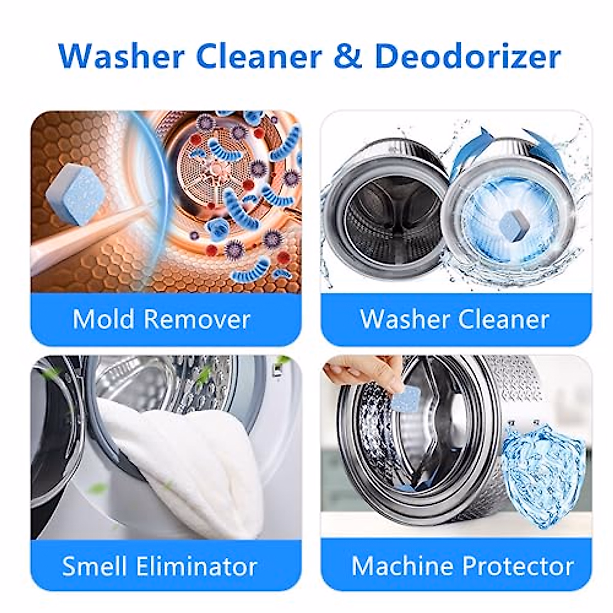 Washing Machine Cleaner Cleaning Tablets - Washing Machine Tablets to Clean Washer Washers Washer Cleaner and Deodorizer for Front Load & Top Load Washer Laundry Cleaner 12 PACK