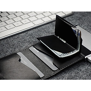 pularys VIKING Mini Wallet - Premium Leather - Black - Snap Fastener - Bank Note Pocket - RFID blocking - Up to 8 Card Slots - Comfortable and Safe - Classic