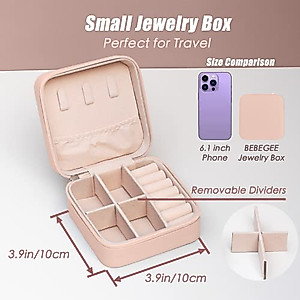 BeBeGee Exquisite Travel Jewelry Case, Portable Mini Jewelry Travel Organizer, Small Jewelry Boxes for Women, Bridesmaid Gifts and Travel Essentials Accessories to Store Rings, Necklaces, Earrings(1 PC Pink)