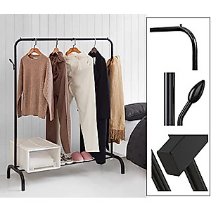 WEASHUME Metal Clothing Rack Stand with Top Rod and Storage Bottom Shelf Clothes Drying Rack,Garment Rack Portable Coat Rack for Bedroom Black
