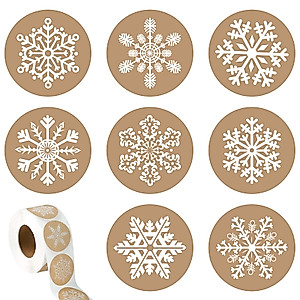 Ruisita 600 Pieces Kraft Snowflake Stickers Christmas Self Adhesive Labels Stickers Winter Favor Seals