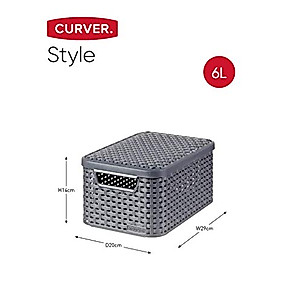 Curver Rattan Style Basket with Lid, Grey, Small