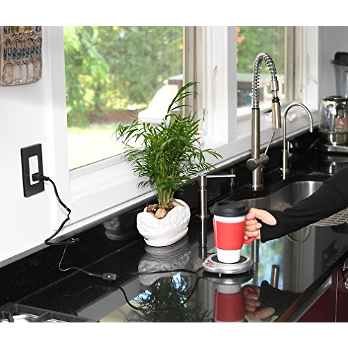 Home-X Mug Warmer, Desktop Heated Coffee & Tea - Candle & Wax Warmer (Silver Finish)