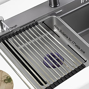 Roll Up Dish Drying Rack Over Sink Over The Sink Dish Drying Rack Kitchen Dish Drainer, Folding Dish Rack for Kitchen Sink Counter Stainless Steel Rectangular Tubing Mat Foldable Dish Dryer Racks
