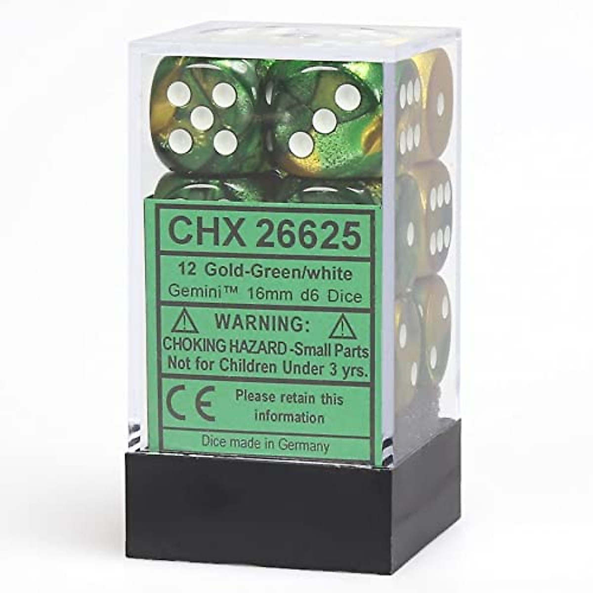 DND Dice Set-Chessex D&D Dice-16mm Gemini Gold, Green, and White Plastic Polyhedral Dice Set-Dungeons and Dragons Dice Includes 12 Dice – D6, Various (CHX26625)