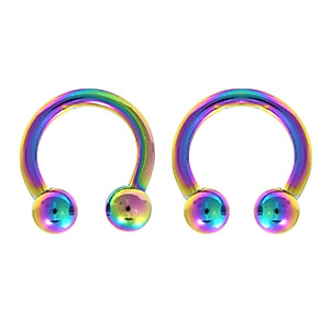 playful piercings Pair of Rainbow Horseshoe Ring Lip, Belly, Nipple, Cartilage, Tragus, Septum, Earring Hoop - 10g, 1/2"