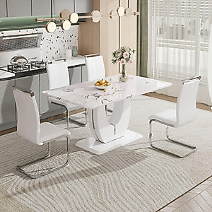 YWUFUART 63" Modern Marble Table,Rectangular Dining Table for 6,Imitation Marble Grain Dinner Table for Kitchen,Dining Room,White