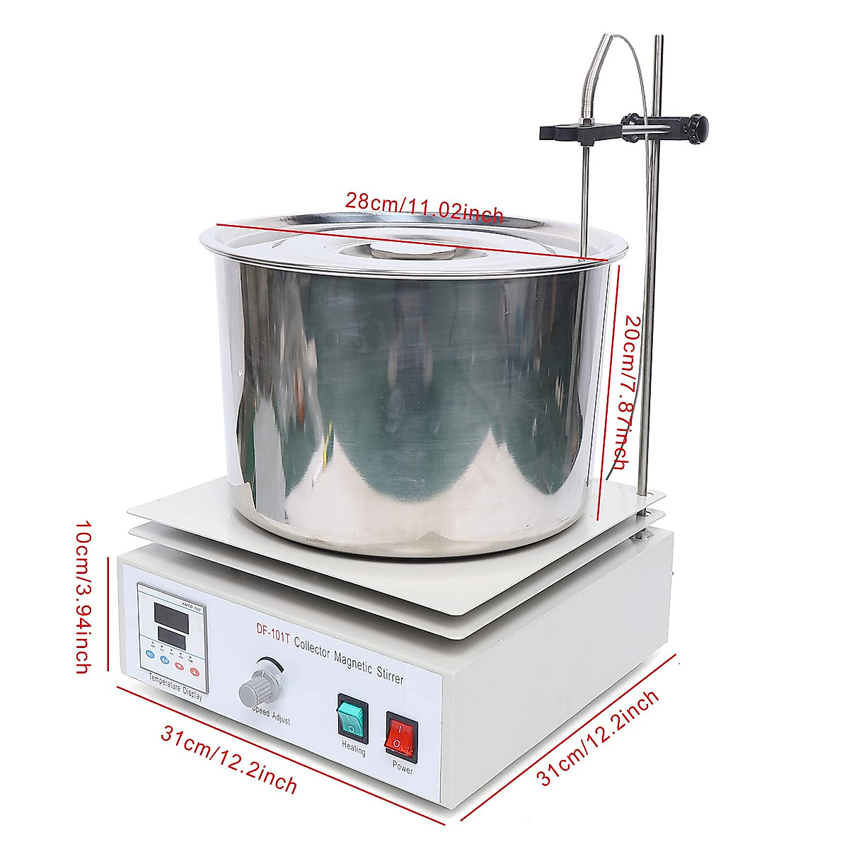 10L Thermostatic Magnetic Stirrer Digital Heating Lab Mixer Lab Thermostat 0-1400Rpm Heat-Gathering Magnetic Stirrer Water Oil Bath 400℃ Thermostat Tool with Hot Plate
