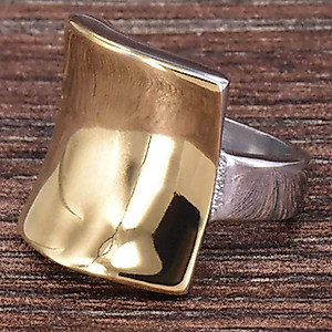 Jude Jewelers 18K Gold Plated Stainless Steel Curved Shape Chunky Style Cocktail Party Wedding Statement Ring (Silver Gold, 7)