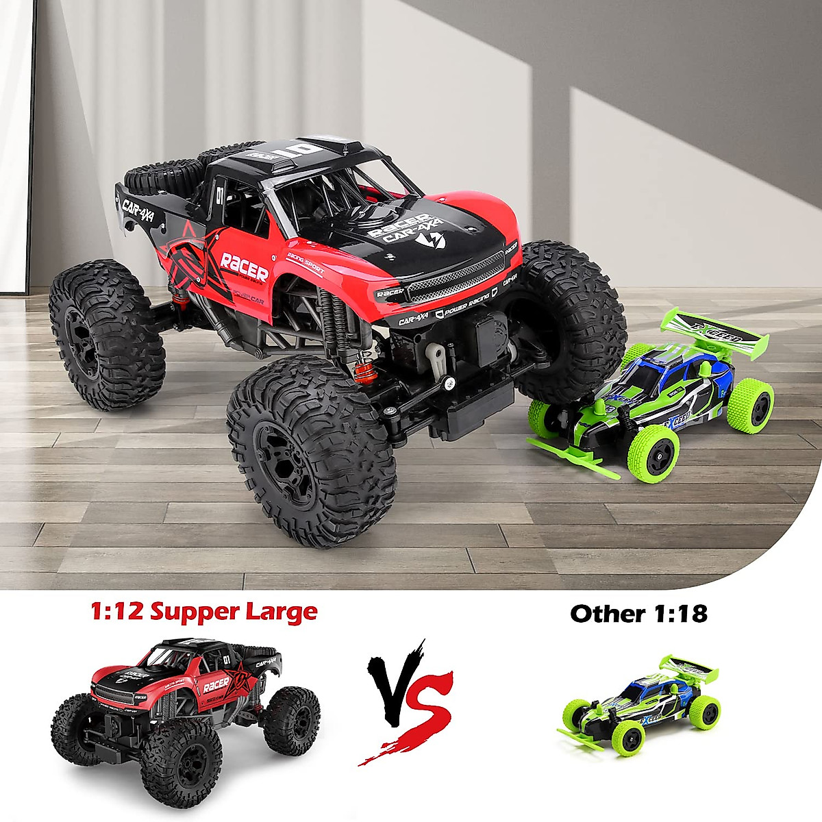 JONEALA RC Trucks 4x4 Offroad Waterproof - 1:12 Scale Large Amphibious Remote Control Car, Dual Motors Crawler Vehicle, Monster Toys with 3 Rechargeable Batteries, Best Gift for Kids Adults