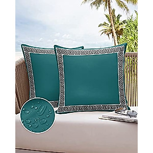 Turquoise Outdoor Pillow Covers 18 x 18 Inches, Black Modern Geometric Abstract Art Aesthetics Waterproof Throw Pillow Cover Set of 2, Home Decorative Square Cushion Covers for Patio/Tent/Couch/Garden