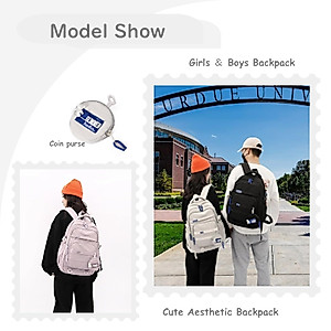 LANSHIYA Cute Aesthetic Backpack for Girls Middle School Students Bookbag Teens Solid Color Lightweight Travel Daypack Casual Schoolbag with Coin Pouch,Blue