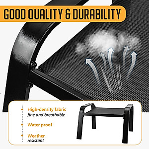 Deugold Outddor Patio Ottoman 2 Set All Weather Outdoor Foot Rest Patio Furniture Coffee Table for Garden Backyard Porch Black