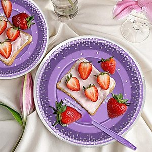 96 Pieces Purple and Silver Birthday Plates and Napkins Party Tableware Set with Happy Birthday Party Decorations,Paper Plates,Napkins and Forks for 24 Guests