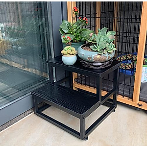 SZLHANJZ Step Stools for Adults & Kids, Bed Steps for High Beds for Adults, Multi-Purpose Metal and Wooden Step Stool with Round Corner, 2 Steps Bedside Kitchen Toilet Stool Hold Up to 500 LB, Black