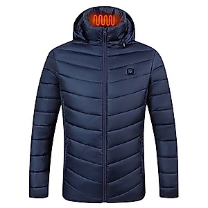 Women's Slim Fit Heated Jacket Quilted Coat Hooded Puffer Thick Down Heated Coat Outdoor Heating Vest Heated Jacket Blue