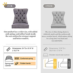 Kiztir Velvet Dining Chairs Set of 4, Upholstered Dining Chairs with Ring Pull Trim and Button Back, Luxury Tufted Dining Chair for Living Room, Bedroom, Kitchen (Gray)