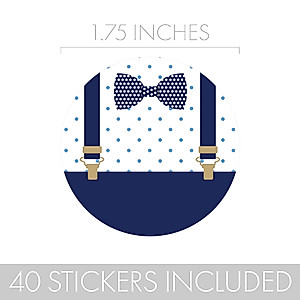 Little Man Baby Shower Thank You Stickers - Mustache, Suspenders, It's a Boy, 1.75 in - 40 Labels