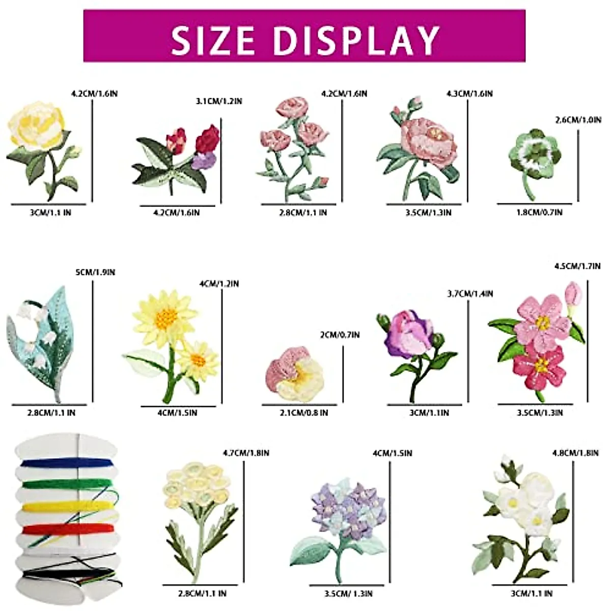 Modixun 15pcs Mini Flowers Iron On Patches, 13 Patterns Decorative Embroidered Patches, Sew On/Iron On Patch Applique for Jeans, Clothing, Hat, Jacket, Mini Flowers