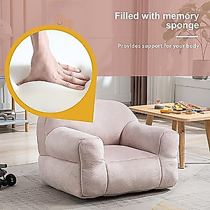 LETESA Kids Bean Bag Chair, Comfy Velvet Fabric Beanbag Chair, Memory Sponge Filled Bean Bag for Living Room, Bedroom, Indoor, No Assembly Required (Pink )