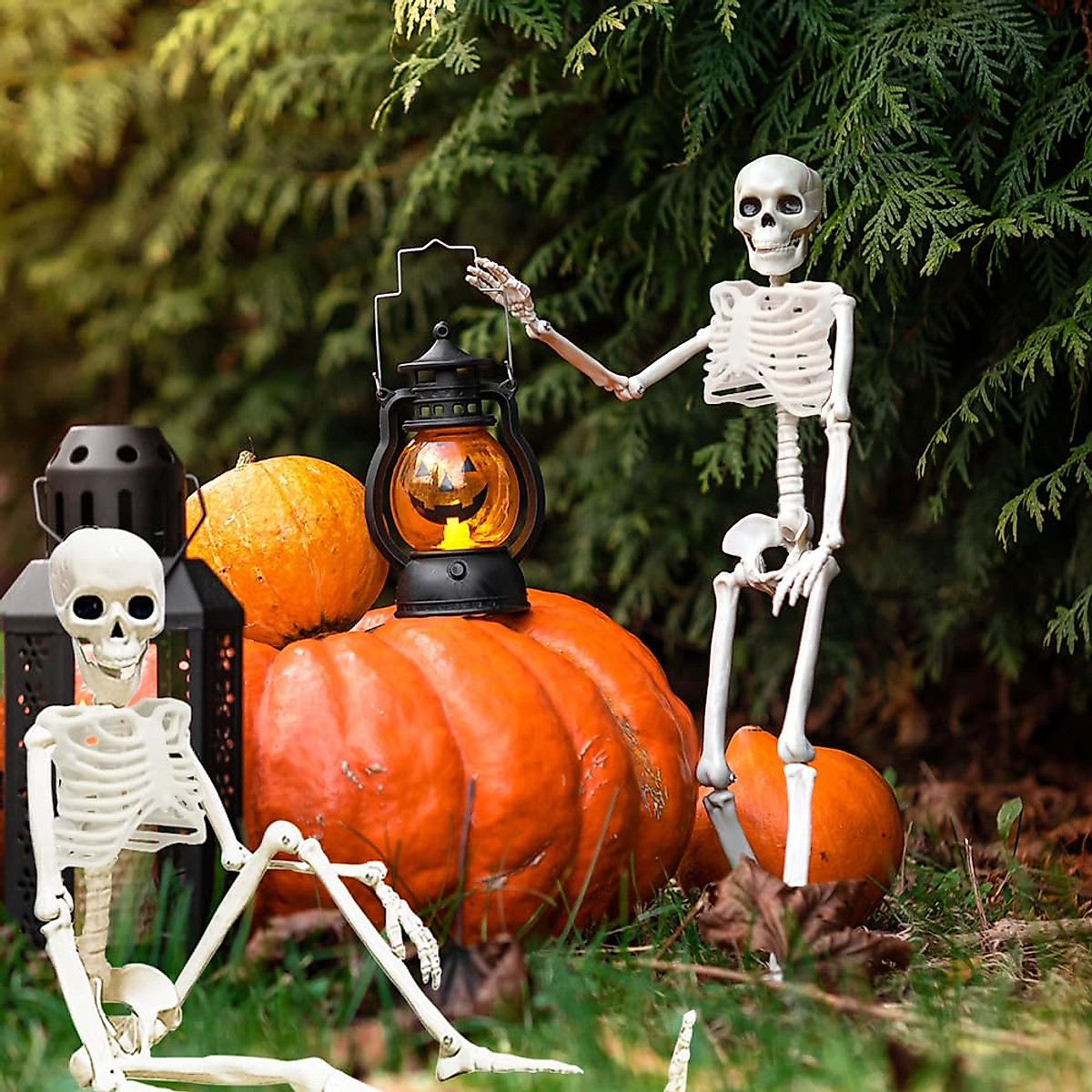 4 Packs Posable Halloween Skeleton, Full Body Skeleton Decoration Movable Posable Joints Skeletons, Scary Plastic Skeleton Halloween Skull Decor for Yard Garden Lawn Haunted House Graveyard Props